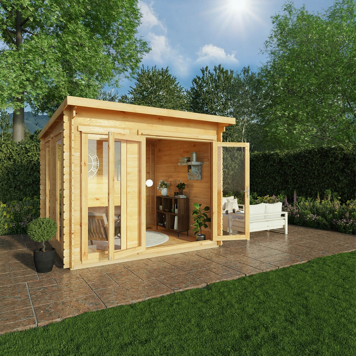 Mercia Studio 9' 11" x 9' 11" Pent Log Cabin - Premium 44mm Cladding L ...