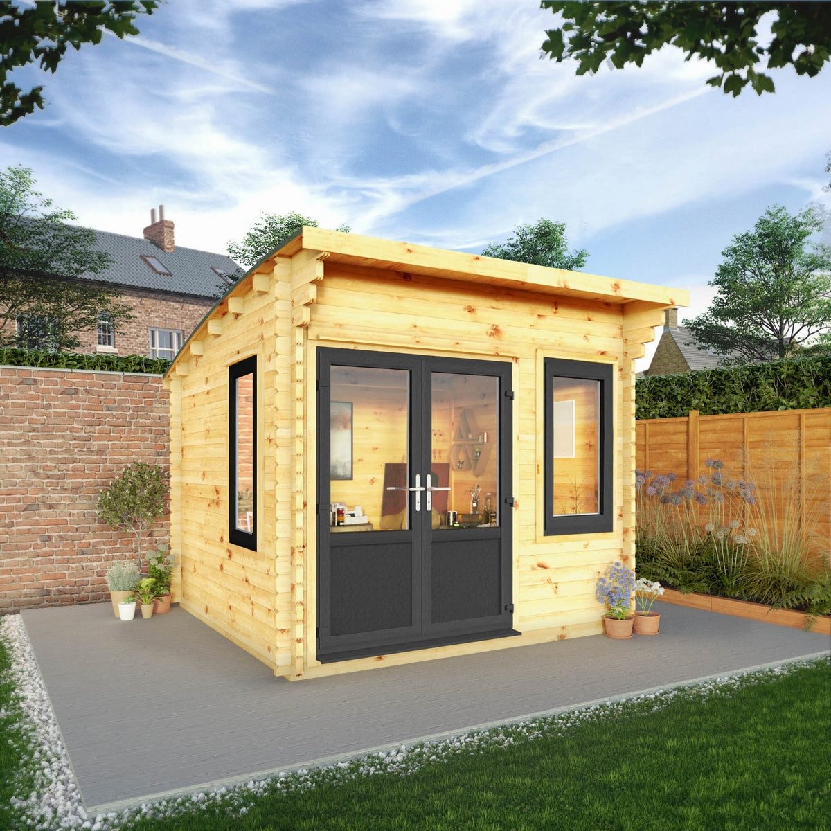 Mercia Helios 11' 5" x 10' Curved Log Cabin - Premium 44mm Cladding Lo ...
